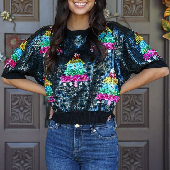 QUEEN OF SPARKLES | Sweaters | Nwt Queen Of Sparkles Black Full Sequin ...